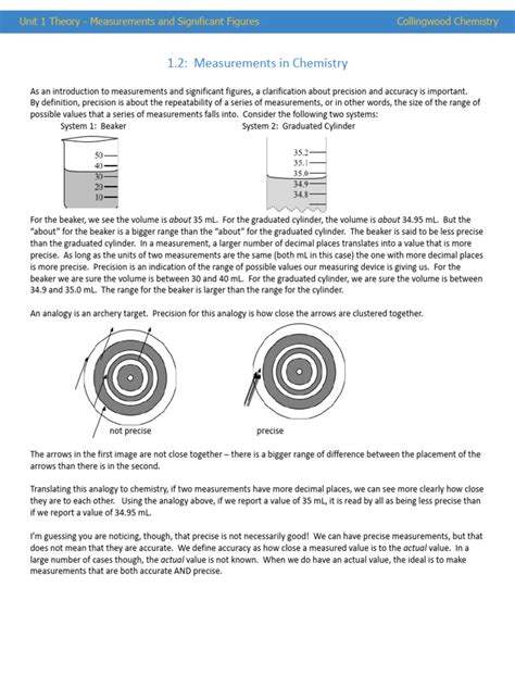 1 2 Theory Measurements Pdf Accuracy And Precision Significant Figures