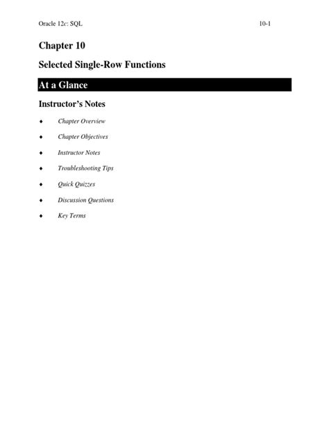 At A Glance Selected Single Row Functions Pdf Subroutine Table