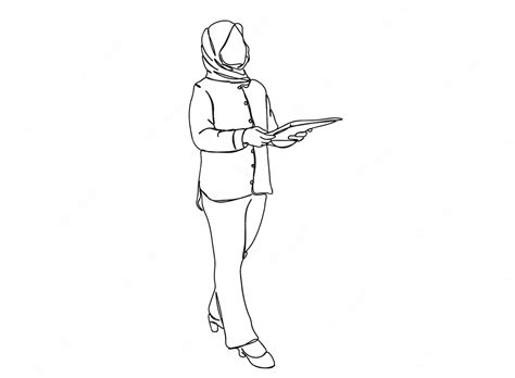 Premium Vector Muslim Girl Woman Single Line Art Drawing Continues