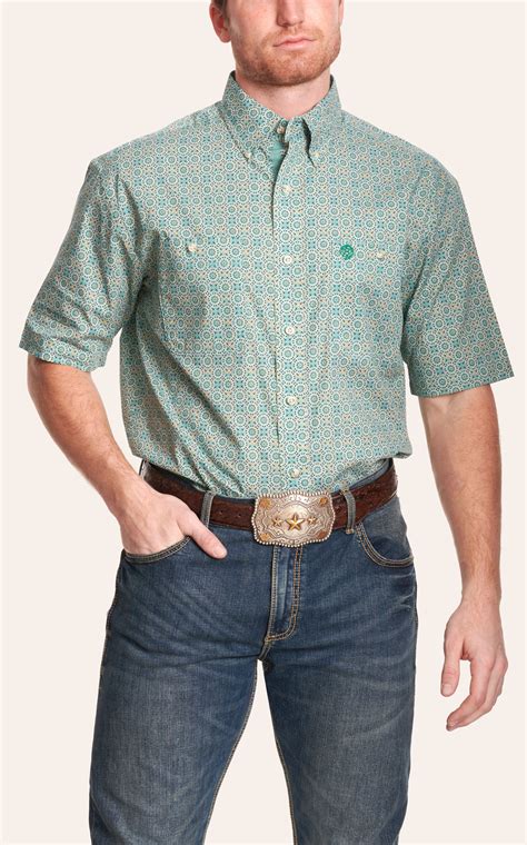 Wrangler Mens George Strait Collection Turquoise Geo Print Western