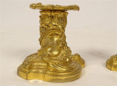 Proantic Pair Small Candlesticks Candlesticks Gilt Bronze Foliage Xix