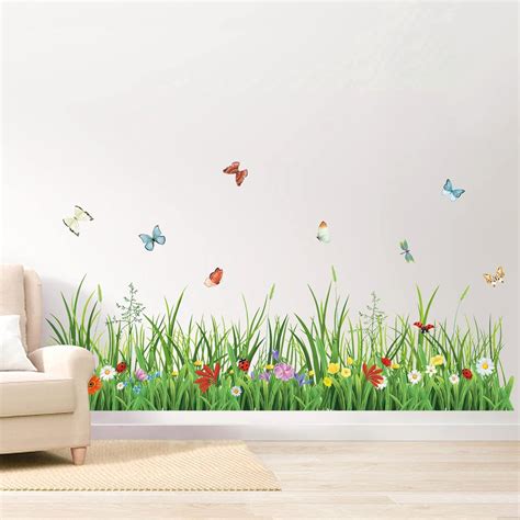 Wondever Green Grass Wall Corner Stickers Flowers