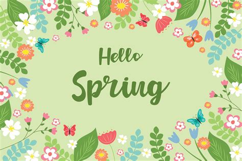 Spring Banner Background Vector Illustration Frame Of Beautiful Spring Flowers On A Soft Green