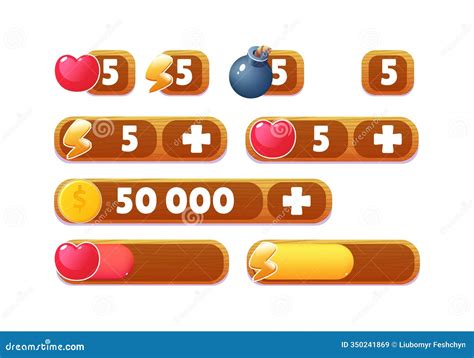 Game Ui Button Mobile Application Or Game Interface Element Cartoon Colorful Design Stock