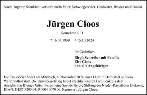 Traueranzeigen Von Jürgen Cloos Vrm Trauerde