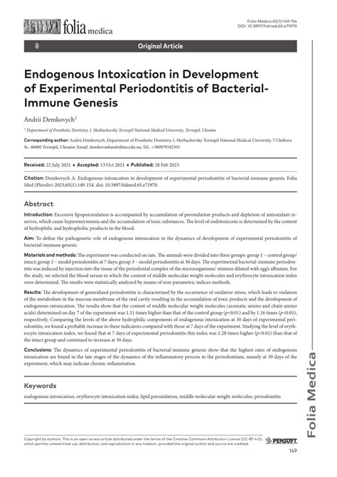 Pdf Endogenous Intoxication In Development Of Experimental