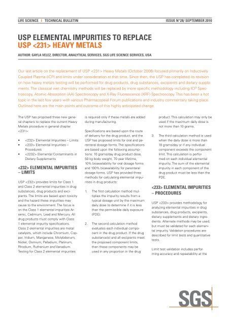 Usp Elemental Impurities To Replace Usp Heavy Metals Sgs