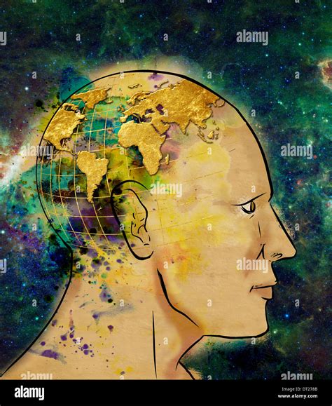 Illustrative Image Of Man With World Map On Head Representing