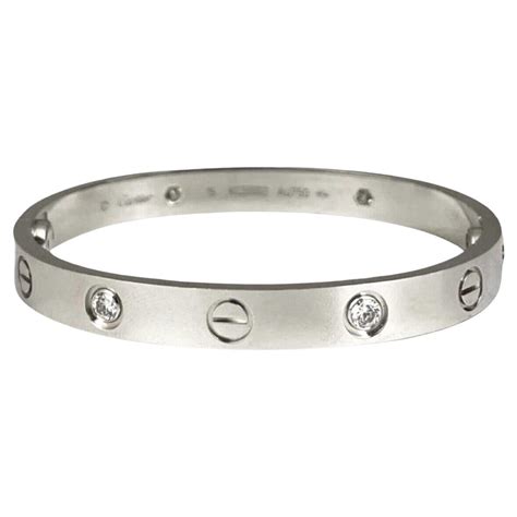 Cartier Love Bracelet 4 Diamond In 18k White Gold Size 15 C 529 For