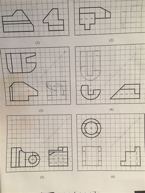 Solved Draw the missing top view for number 5 and then draw | Chegg.com