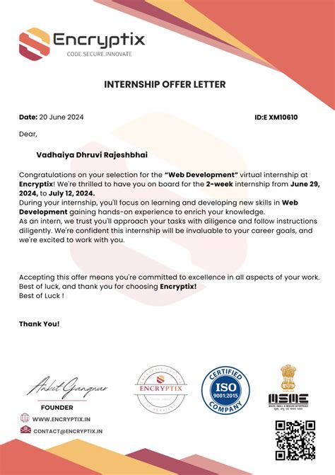 Dhruvi Vadhaiya On Linkedin Exciting News Virtual Internship Opportunity At Encryptix Hello