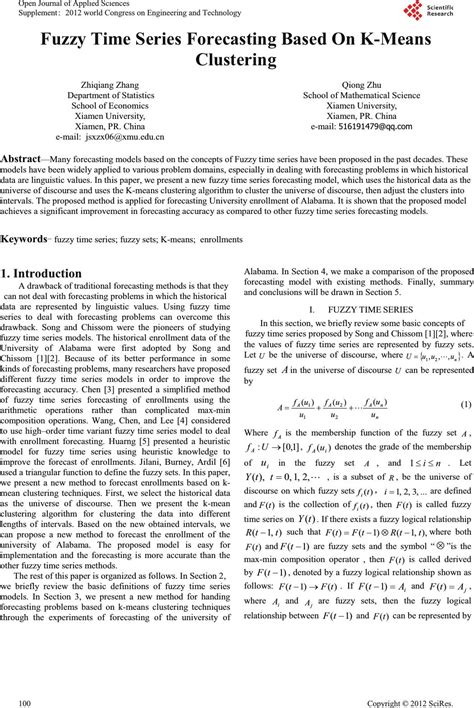 fuzzy time series forecasting based on k means clustering