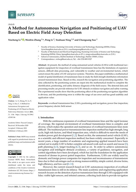 PDF A Method For Autonomous Navigation And Positioning Of UAV Based On Electric Field Array