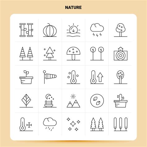 Outline 25 Nature Icon Set Vector Line Style Design Black Icons Set