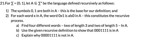 Solved 21for 0 1 Let Ass Be The Language Defined