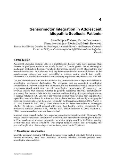 Pdf Sensorimotor Integration In Adolescent Idiopathic Scoliosis Patients