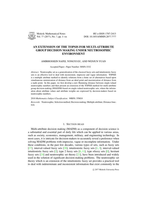 Pdf An Extension Of The Topsis For Multi Attribute Group Decision Making Under Neutrosophic