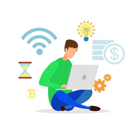 Chico Surfeando Internet Plana Vector Premium