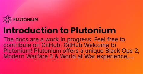 Introduction To Plutonium Plutonium Project
