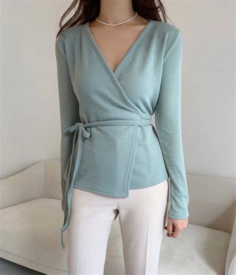 Wrap Tie Blouse Linen Blend Wrap Tie Blouse