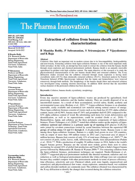 Extraction Of Cellulose From Banana Sheath And Its Characterization Pdf Cellulose Lignin
