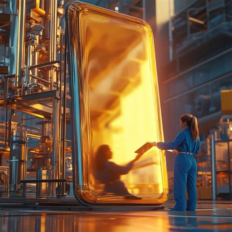 A Girl With A Big Smartphone Standing In Front Of A Futuristic Cityscape Premium AI Generated