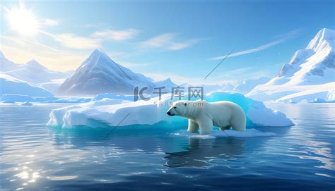 北极风光中雄伟的北极熊清澈的海水中倒映着冰山3高清摄影大图 千库网