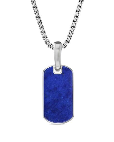 David Yurman Sterling Chevron Lapis Lazuli Tag 21mm In Blue For Men