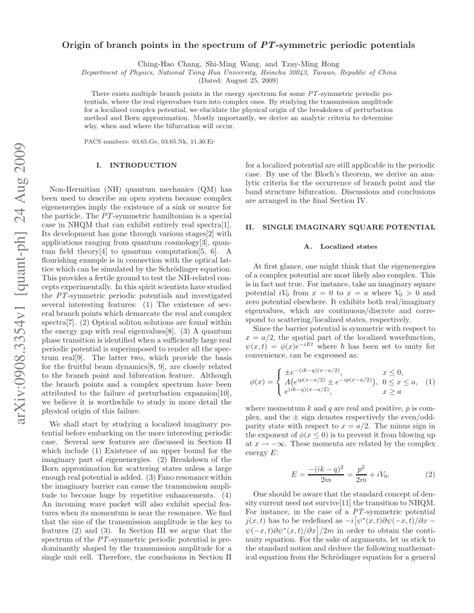Pdf Origin Of Branch Points In The Spectrum Of Pt Symmetric Periodic Potentials