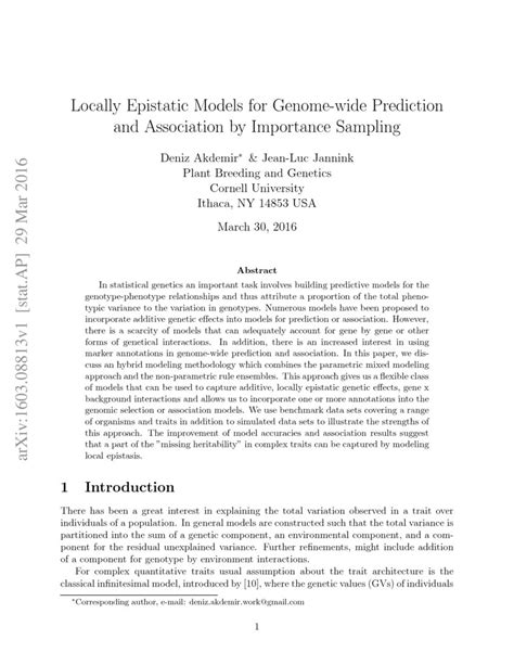 Locally Epistatic Models For Genome Wide Prediction And Association By Importance Sampling Deepai
