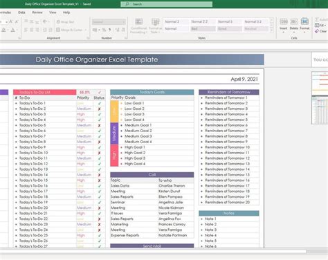 Daily Office Organizer Excel Template Daily Office Planner Etsy