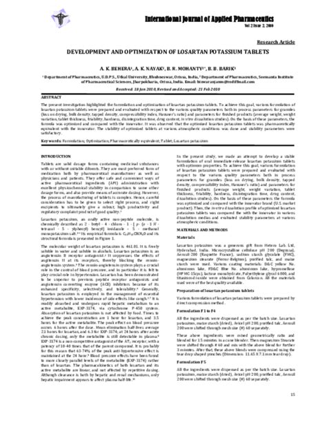 Pdf Development And Optimization Of Losartan Potassium Tablets