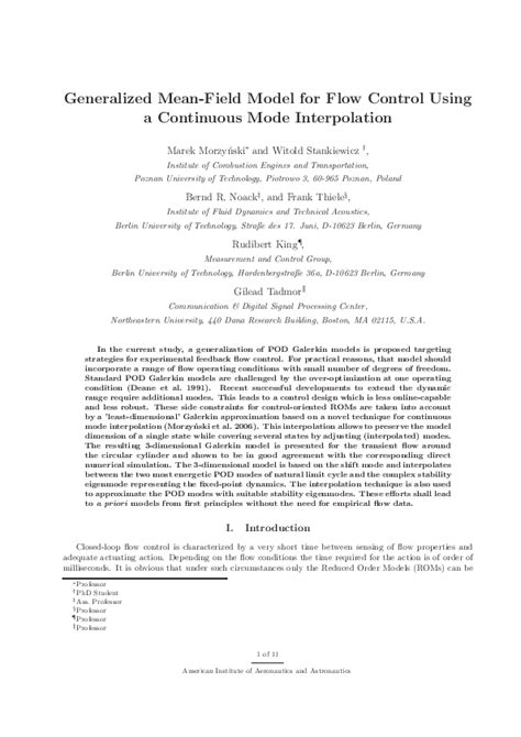 pdf generalized mean field model for flow control using a continuous