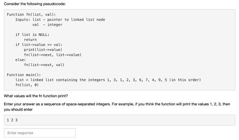 Solved Consider The Following Pseudocode Function Fnlist