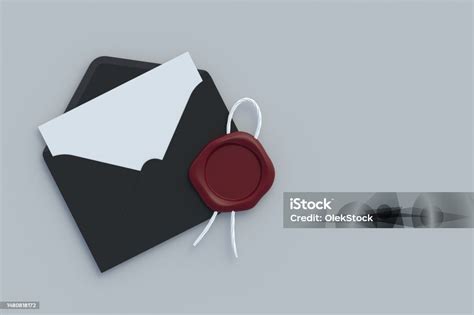 빈 종이 시트와 왁스 씰 스탬프가 있는 펼쳐진 우편 봉투 기밀 메일 개념입니다 비즈니스 서신 평면도 공간을 복사합니다 3d 렌더링 0명에 대한 스톡 사진 및 기타 이미지