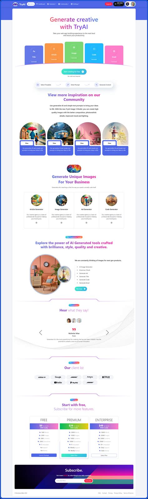 Tryai Multipurpose Bootstrap Ai Generative Templates And Admin Dashboard