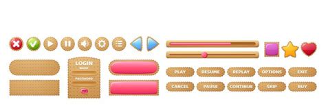 Game Menu Interface Ui Elements Buttons Bars Set Vector Image