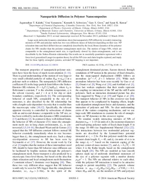 Pdf Nanoparticle Diffusion In Polymer Nanocomposites