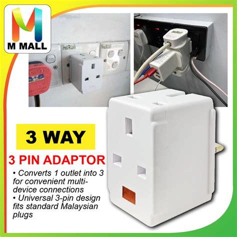 Universal 3 Way 3 Pin Multi Plug Adaptor With Neon Light 13a Socket