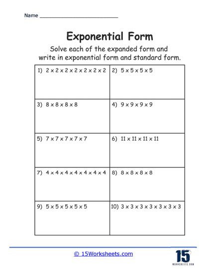 Exponential Form Worksheets 15