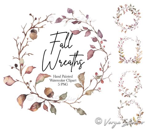 Fall Clipart Watercolor Fall Wreath Clip Art Autumn Clipart Etsy