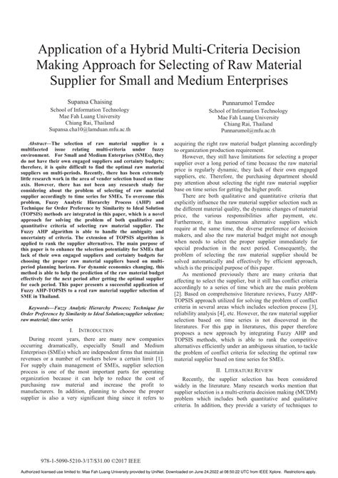 Pdf Application Of A Hybrid Multi Criteria Decision Making Approach