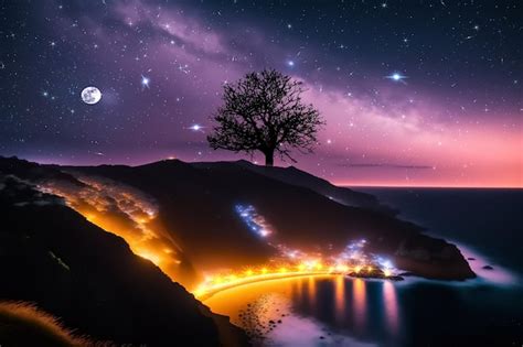 Premium Photo Starry Sky And Moon At Night In Switzerland Valley