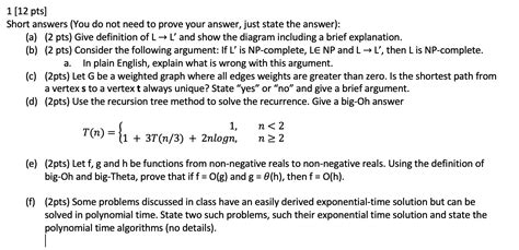 1 12 Pts Short Answers You Do Not Need To Prove