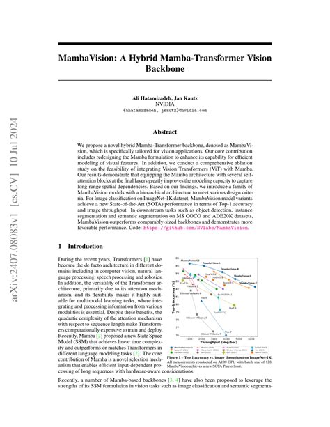 Pdf Mambavision A Hybrid Mamba Transformer Vision Backbone