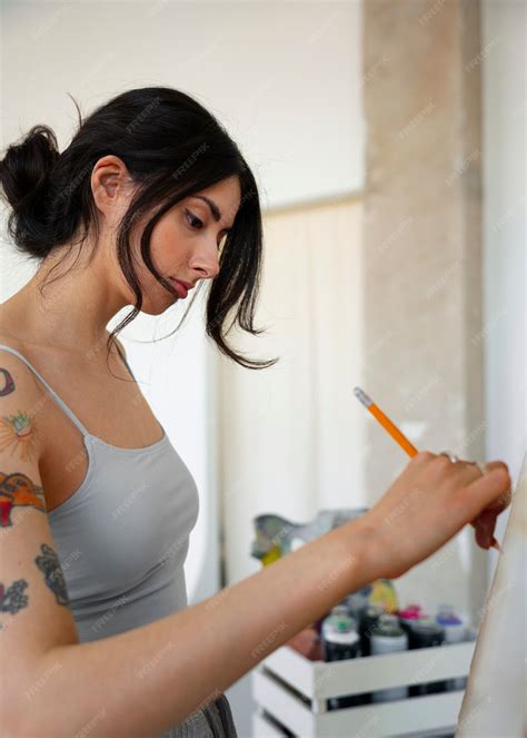 Free Photo Braless Woman Working Indoor