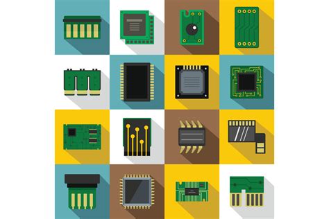 Computer Chips Icons Set Flat Style Graphic By Ylivdesign · Creative Fabrica