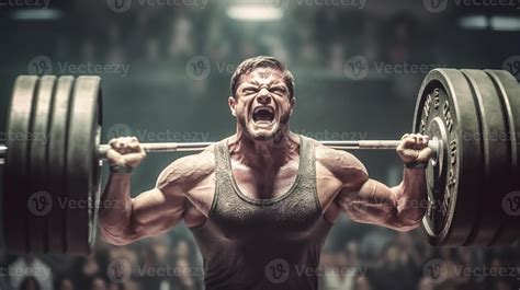 Weightlifting A Strong Man Will Lift A Heavy Barbell In The Gym