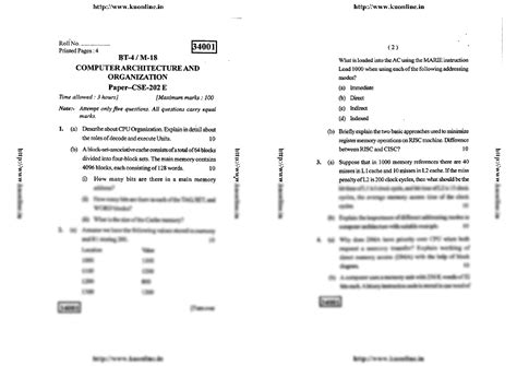 Solution Btech Cse 4 Sem Computer Architecture And Organization 34001