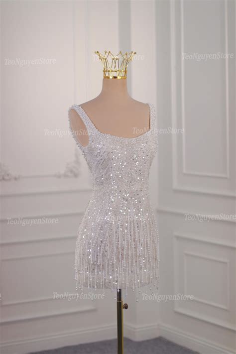 Short Sparkling Wedding Dress Pearl And Sequins Party Dress Pearl